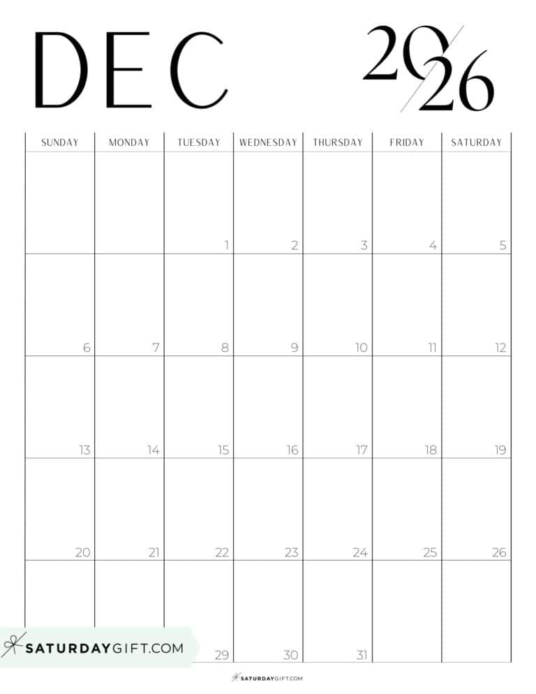 Chic Calendar 2026 - Stylish Black and White PDFs