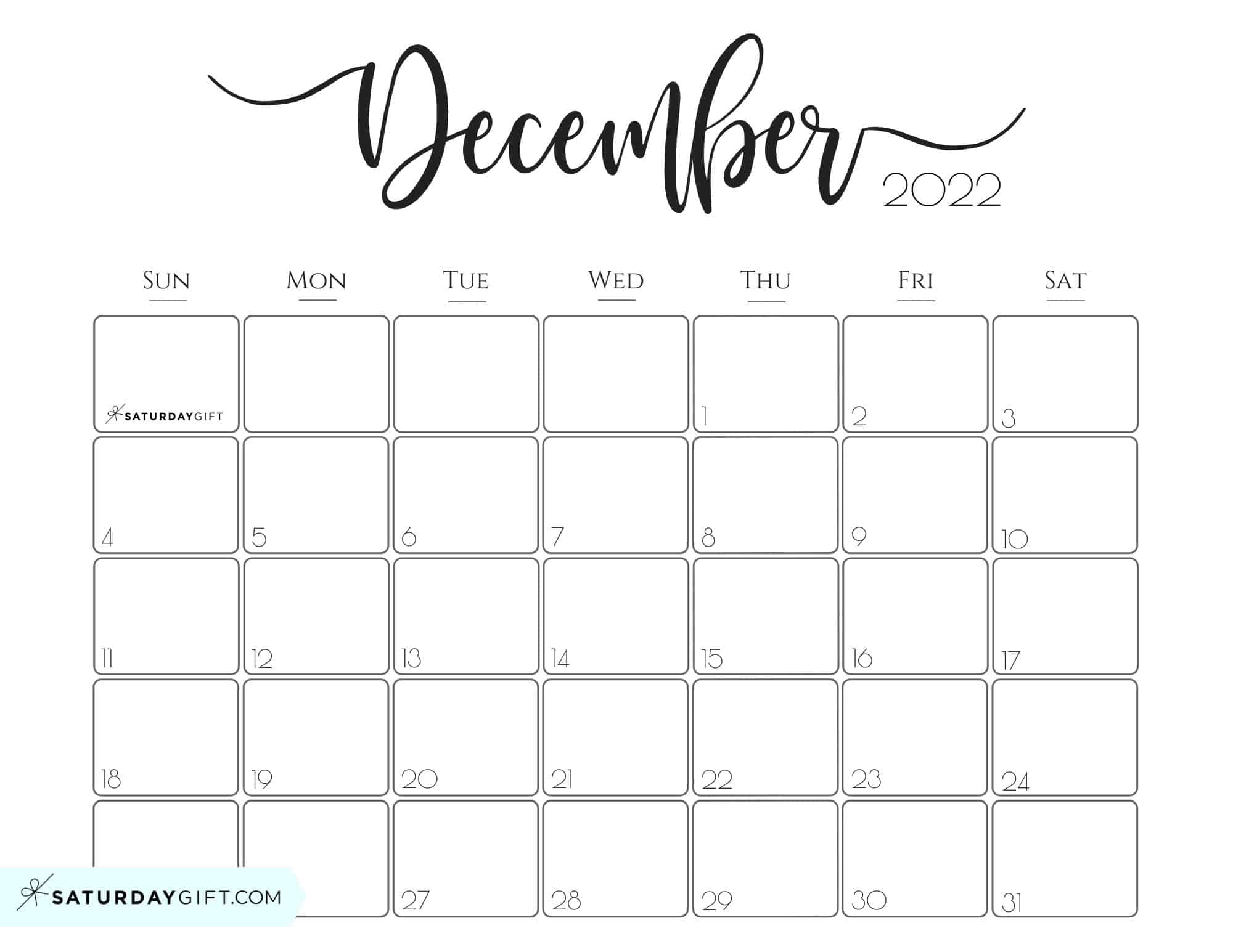 December Calendar - Cute (&Free) Printable December 2022 Calendars
