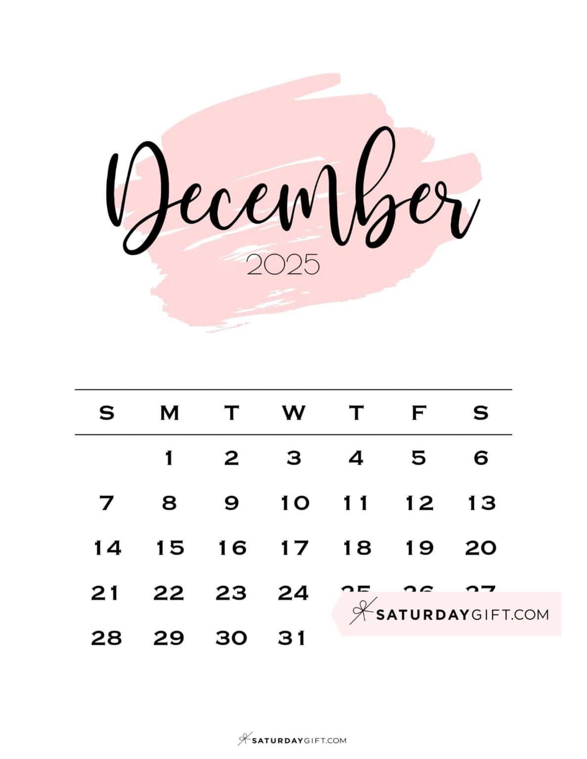 Pink Calendar 2025 - Cute & Free Printables | SaturdayGift