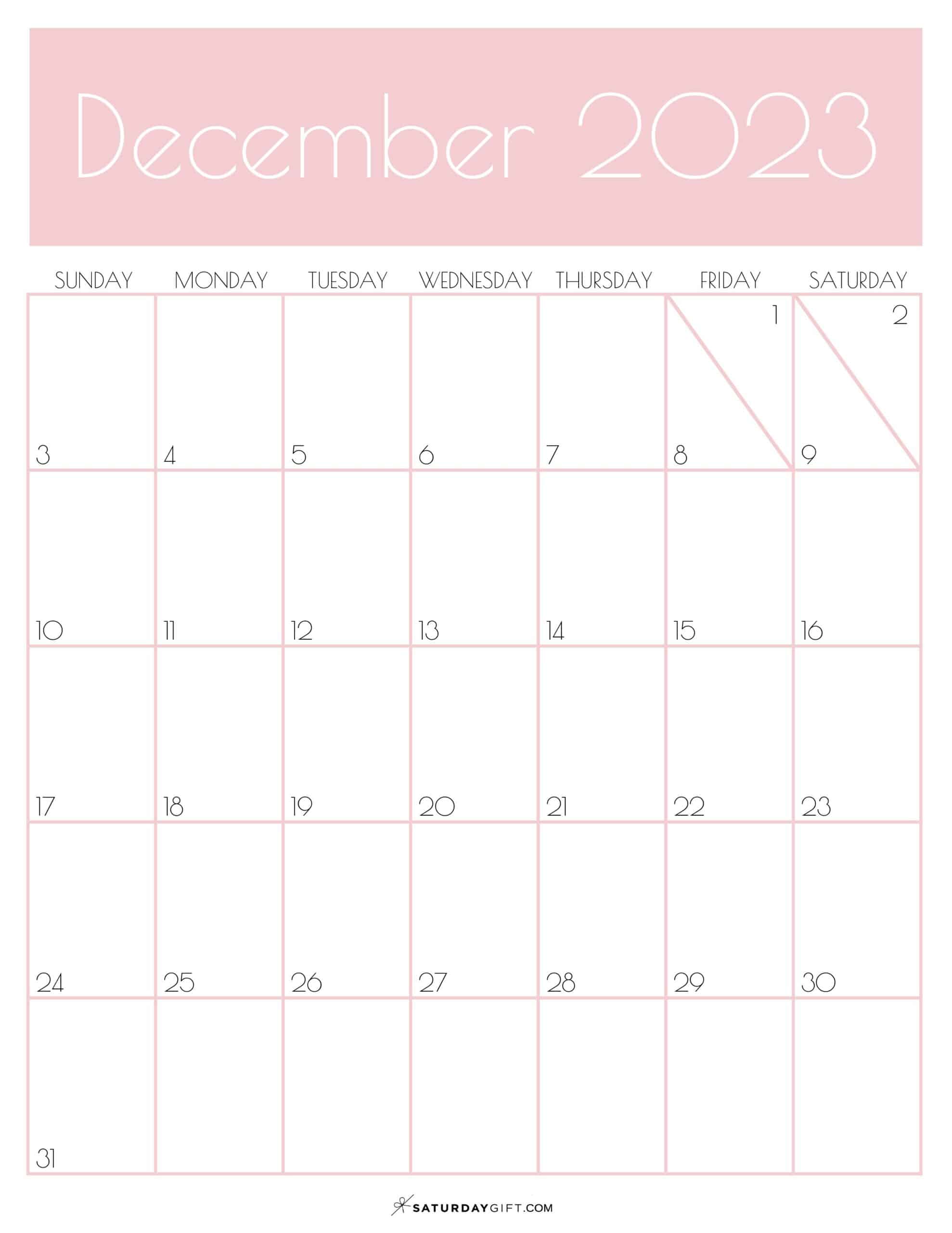 December 2023 Calendar - 11 Cute & FREE Printables | SaturdayGift