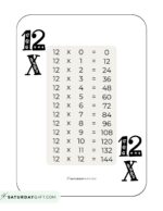 12 Times Table Chart - 15 Cute & Free Printables | SaturdayGift