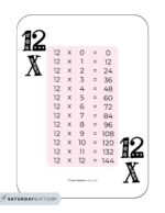 12 Times Table Chart - 15 Cute & Free Printables | SaturdayGift
