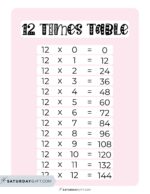 12 Times Table Chart - 15 Cute & Free Printables | SaturdayGift