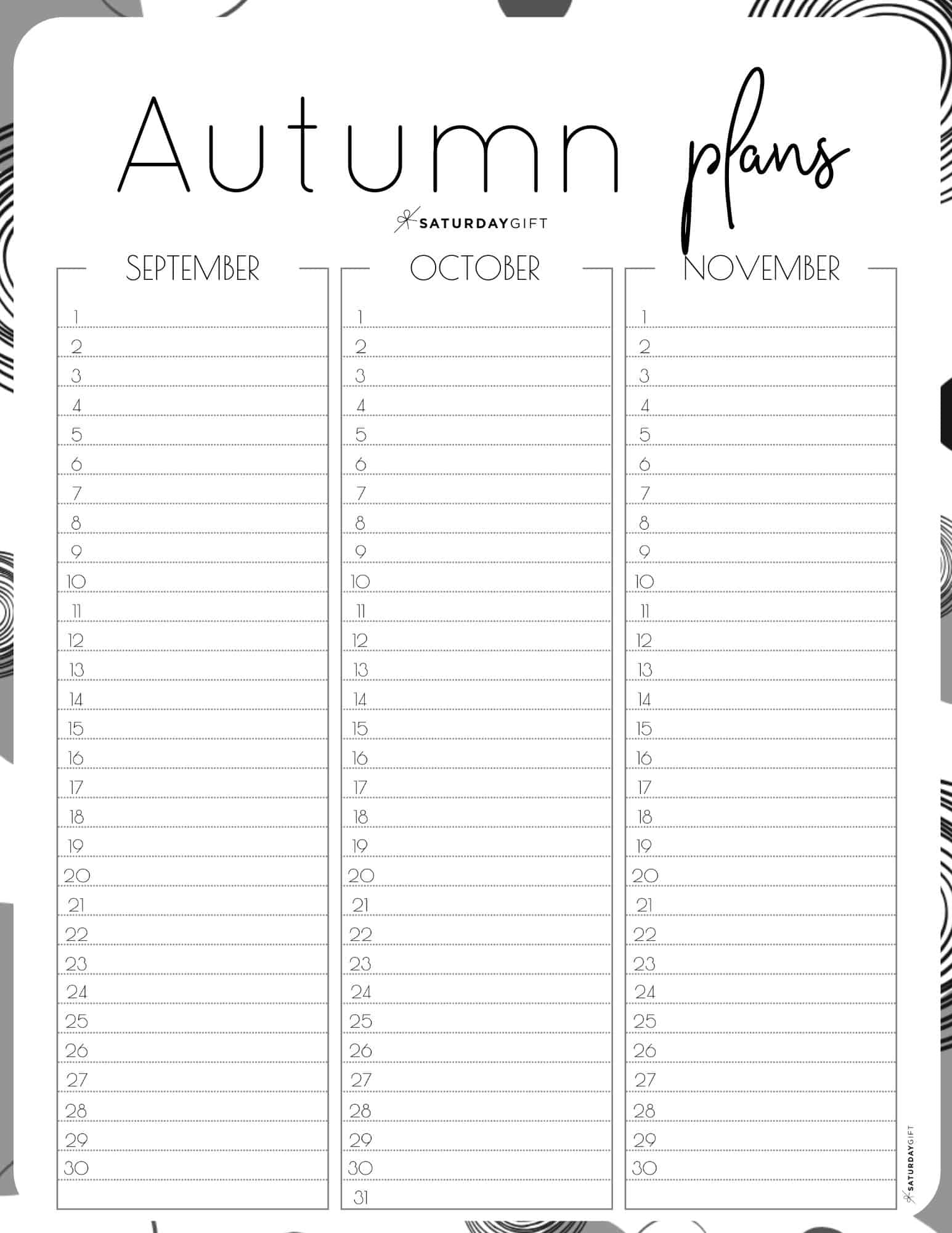 Minimal Autumn Planner For September, October & November