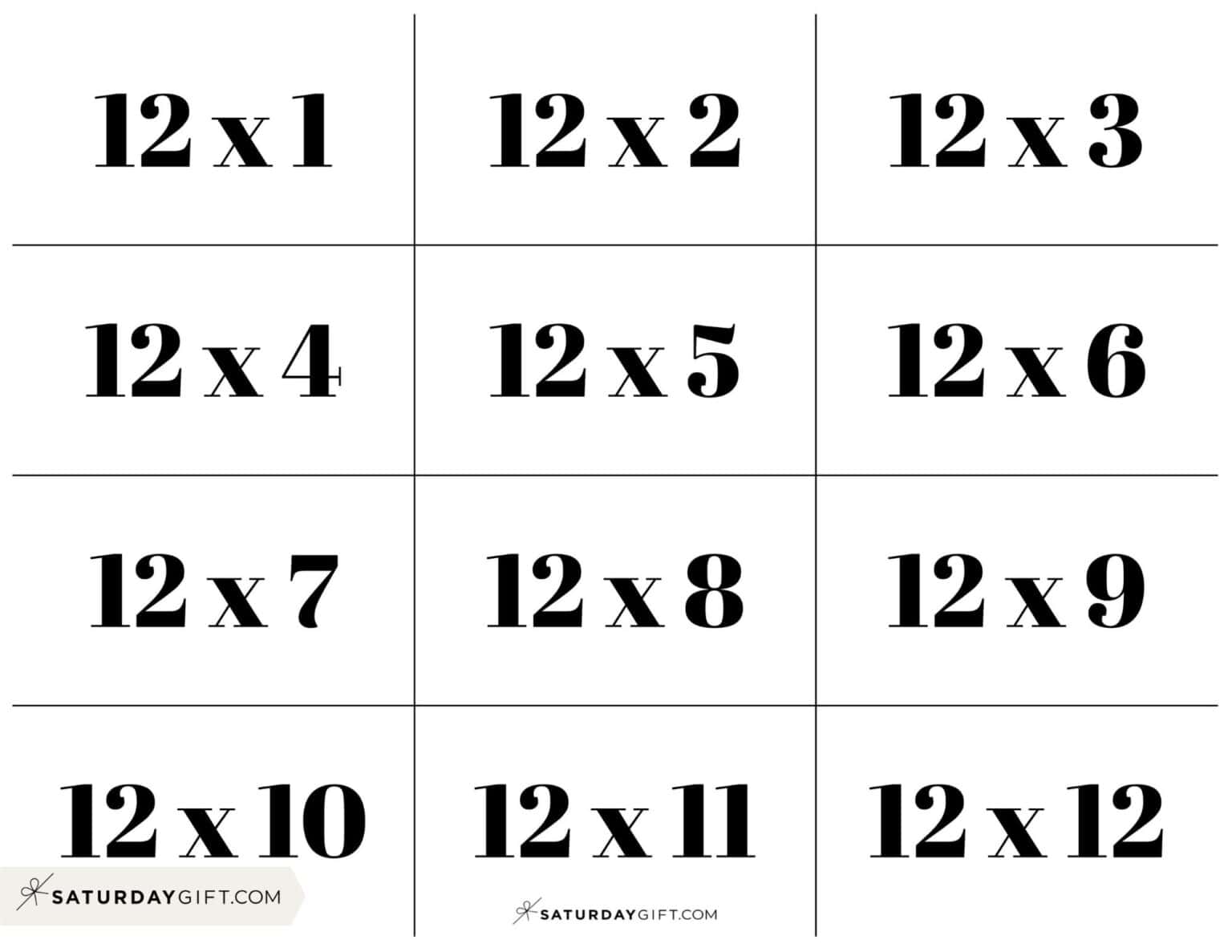 Free Printable Multiplication Flash Cards | SaturdayGift