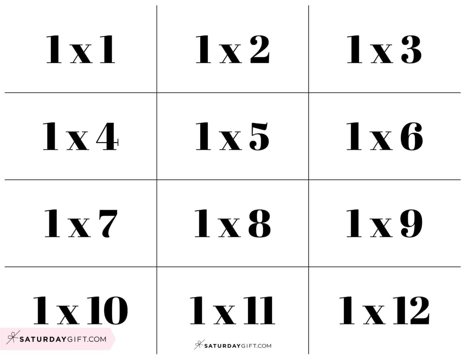 Free Printable Multiplication Flash Cards | SaturdayGift