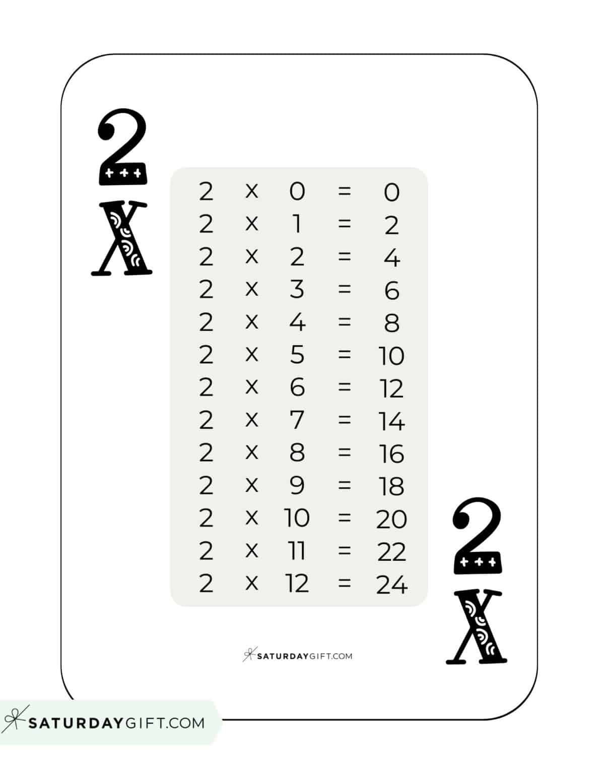 2 Times Table Chart - 15 Cute & Free Printables | SaturdayGift