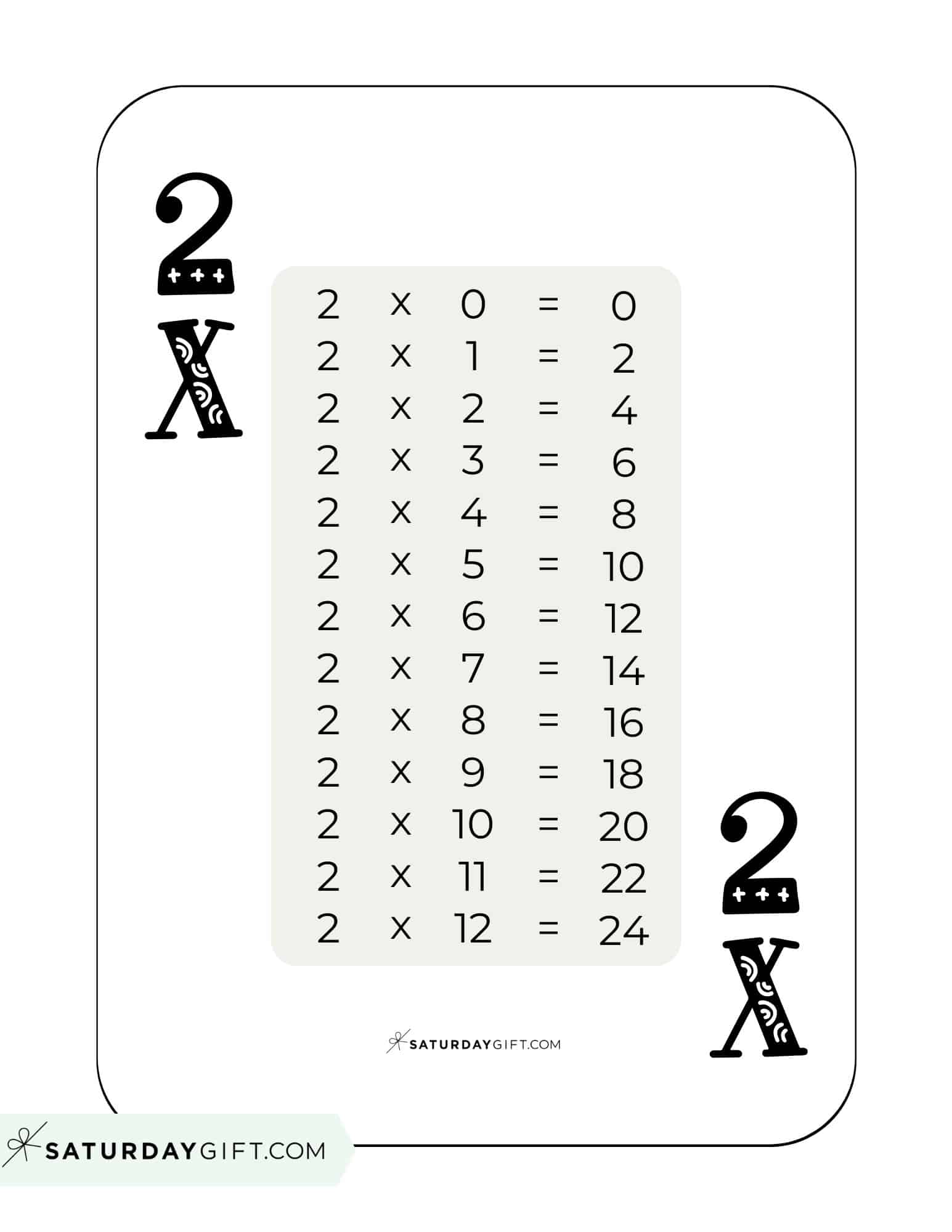 2 Times Table Chart - 15 Cute & Free Printables | SaturdayGift