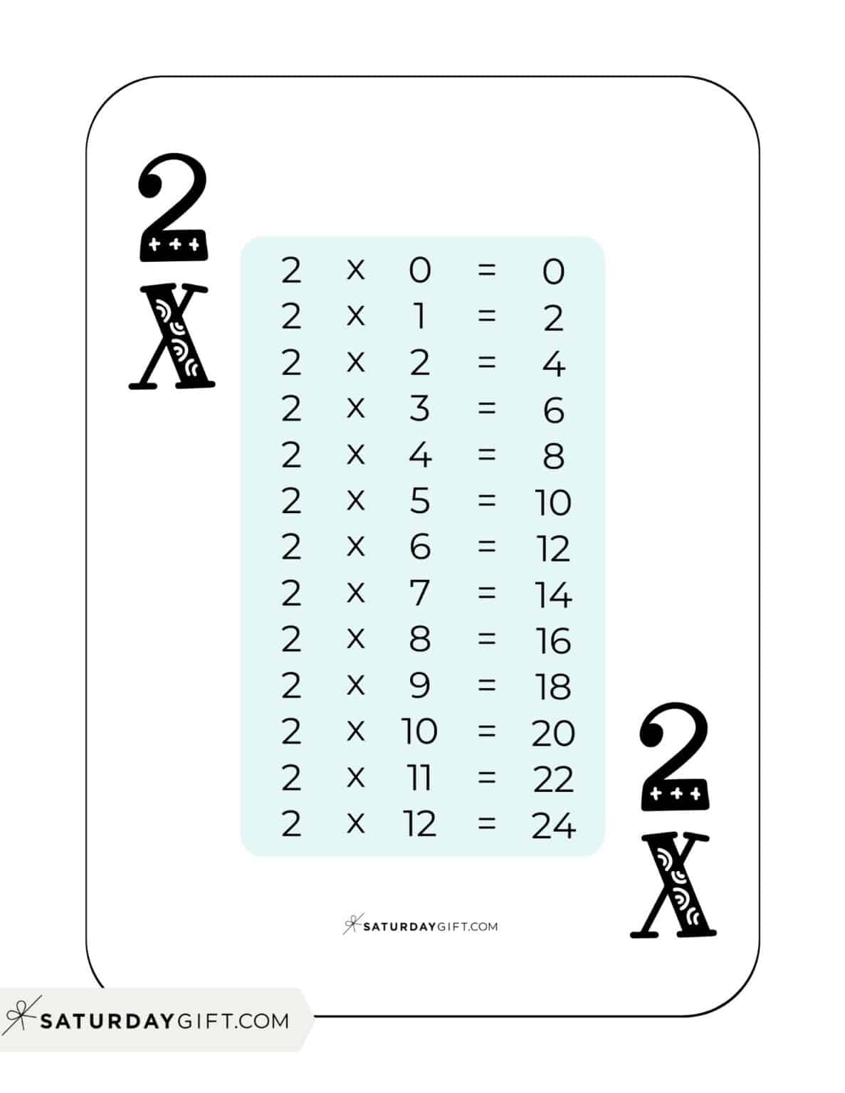 2 Times Table Chart - 15 Cute & Free Printables | SaturdayGift