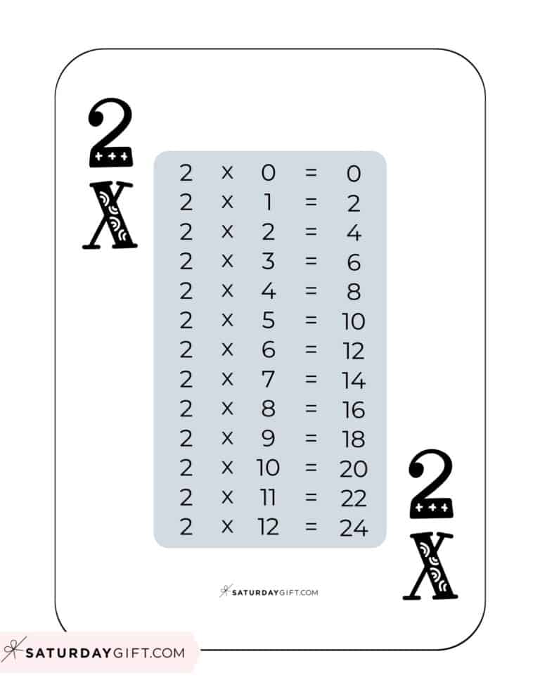 2 Times Table Chart - 15 Cute & Free Printables | SaturdayGift