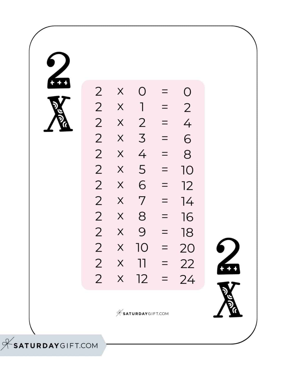 2 Times Table Chart - 15 Cute & Free Printables | SaturdayGift