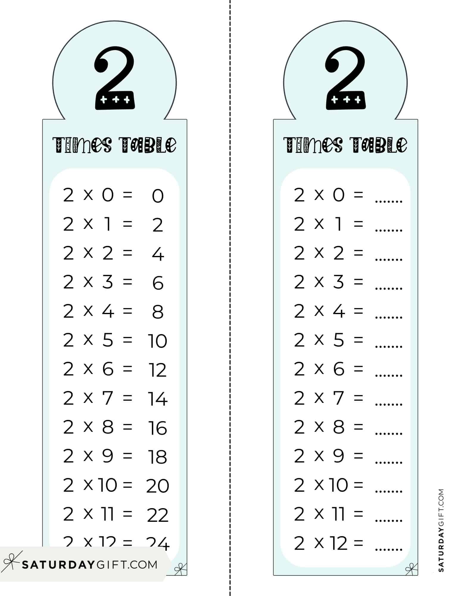 2 Times Table Chart - 15 Cute & Free Printables | SaturdayGift