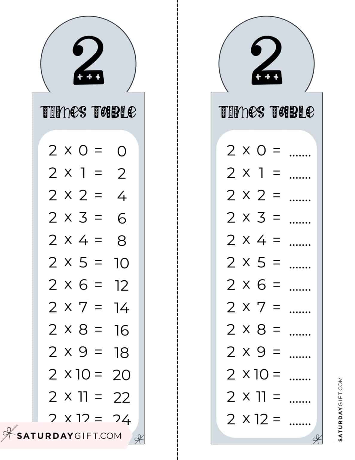 2 Times Table Chart - 15 Cute & Free Printables | SaturdayGift