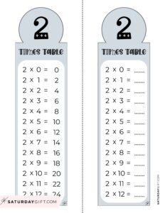 2 Times Table Chart - 15 Cute & Free Printables | SaturdayGift
