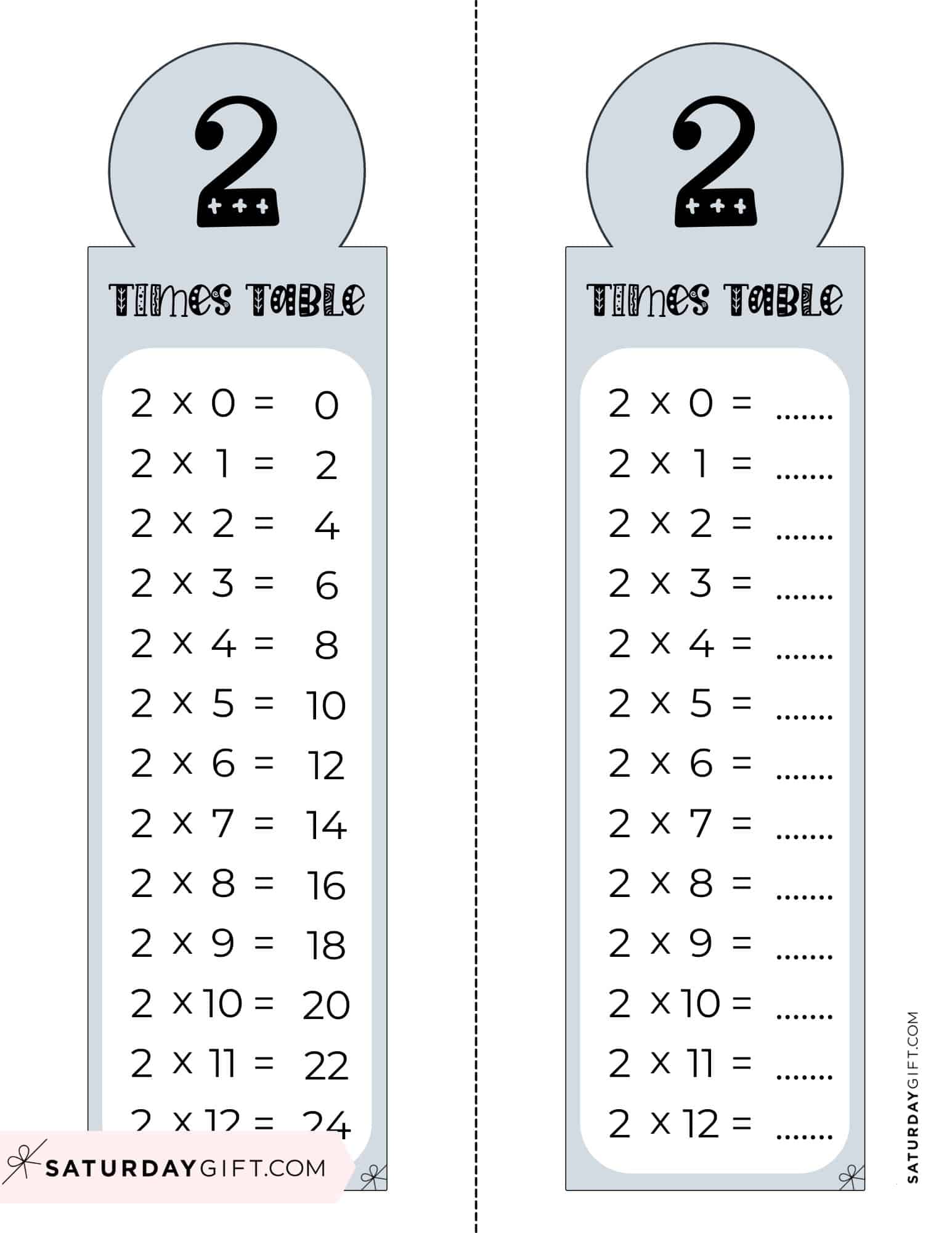 2 Times Table Chart - 15 Cute & Free Printables | SaturdayGift