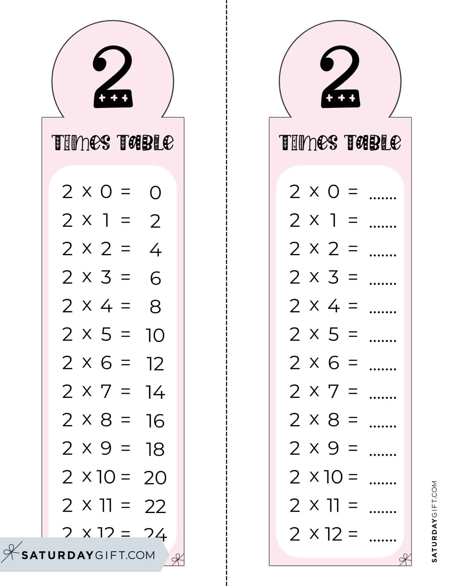 2 Times Table Chart - 15 Cute & Free Printables | SaturdayGift