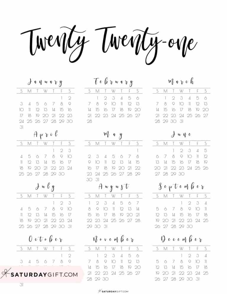 2021 Calendar Printable - Cute & Free 2021 Yearly Calendar Templates