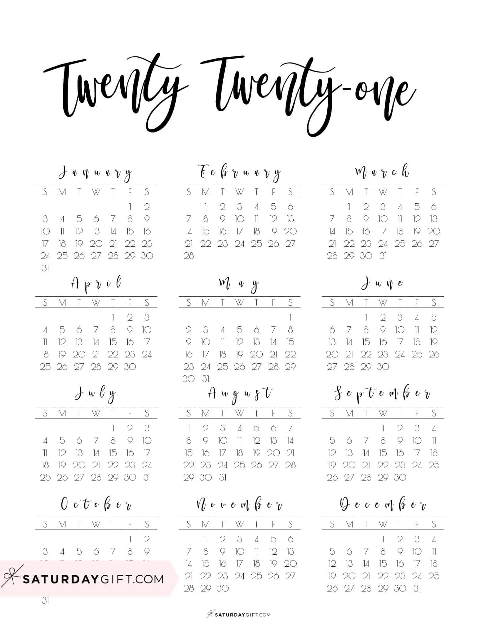 2021 Calendar Printable - Cute & Free 2021 Yearly Calendar Templates