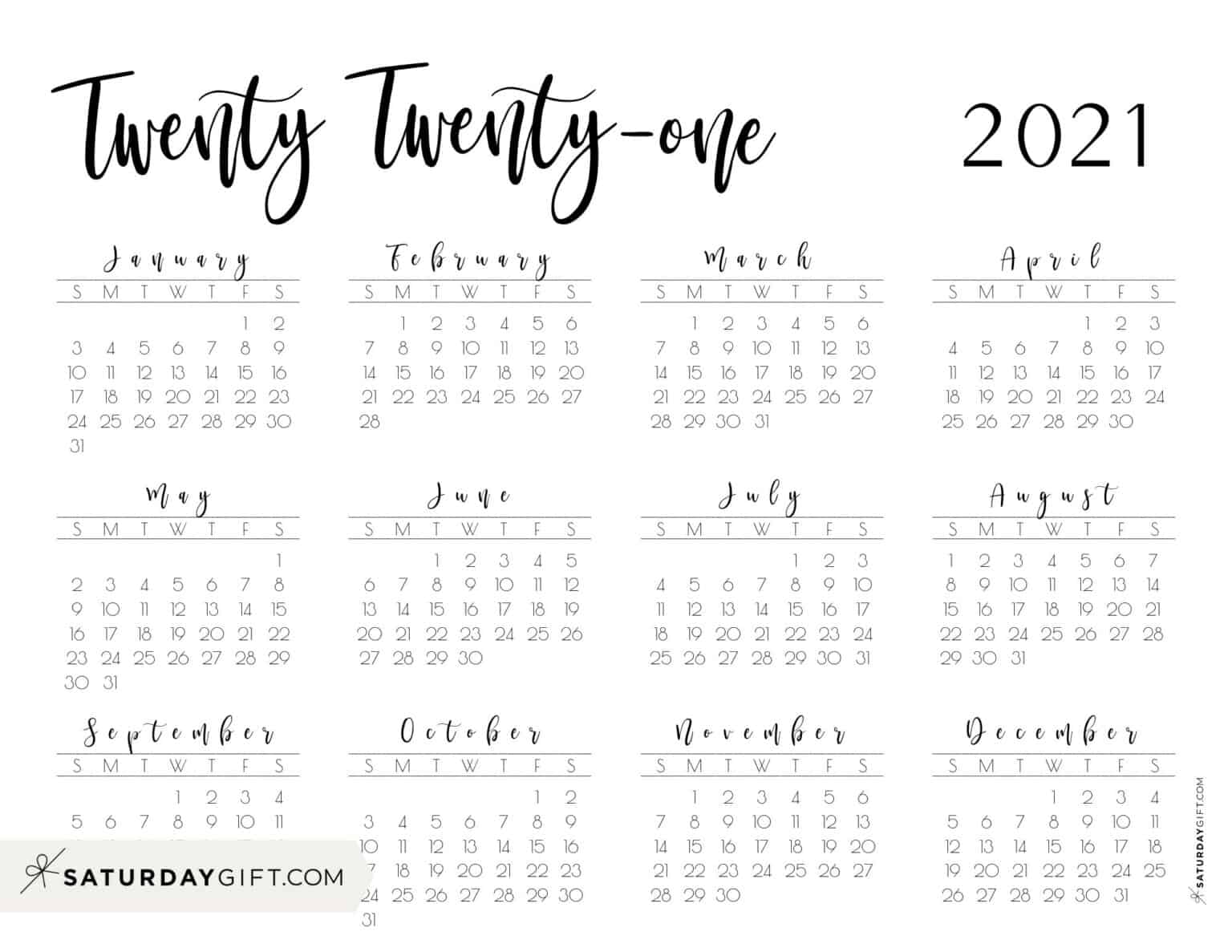 2021 Calendar Printable Cute And Free 2021 Yearly Calendar Templates
