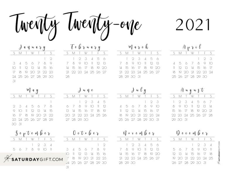 2021 Calendar Printable - Cute & Free 2021 Yearly Calendar Templates