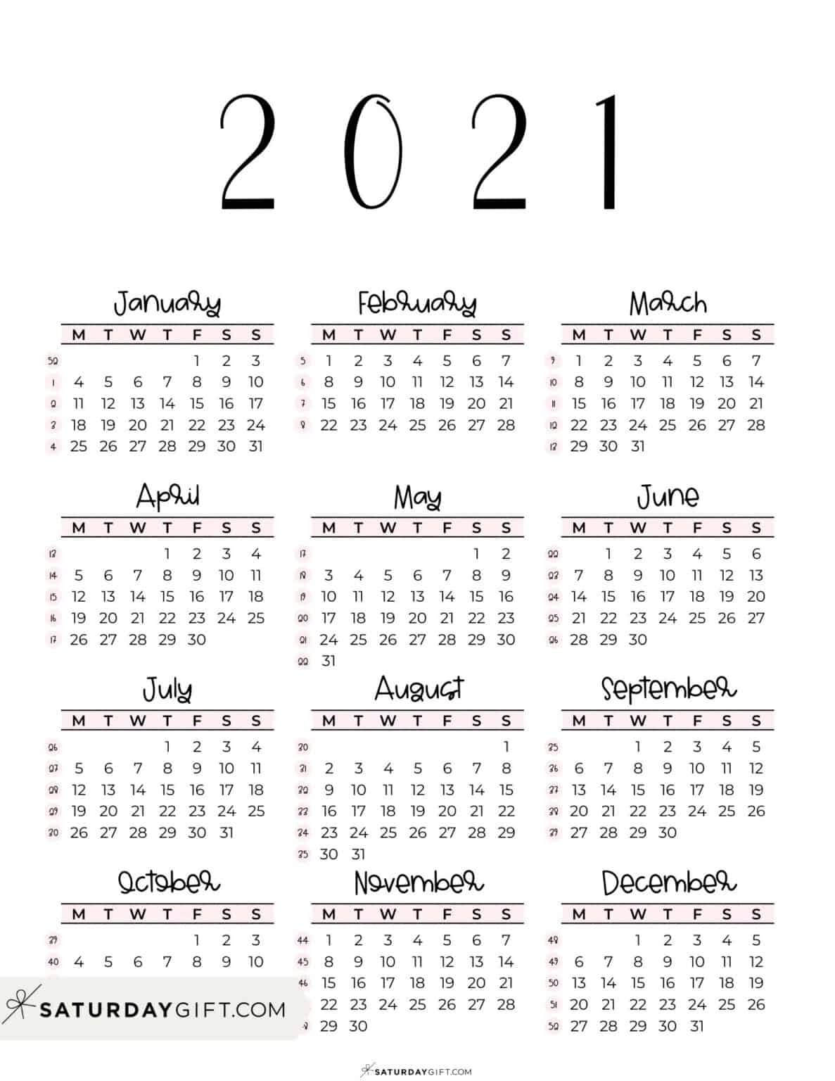 2021 Calendar Printable - Cute & Free 2021 Yearly Calendar Templates