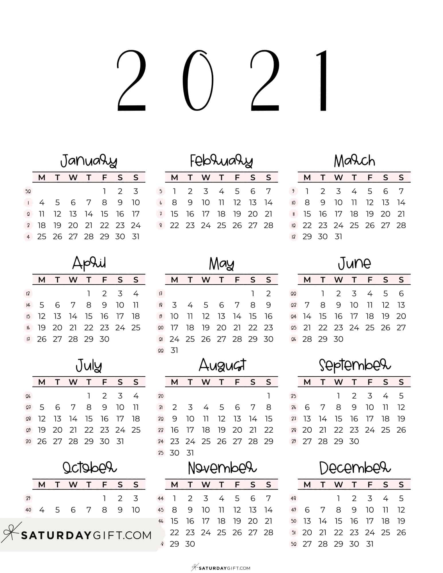 2021 Calendar Printable - Cute & Free 2021 Yearly Calendar Templates