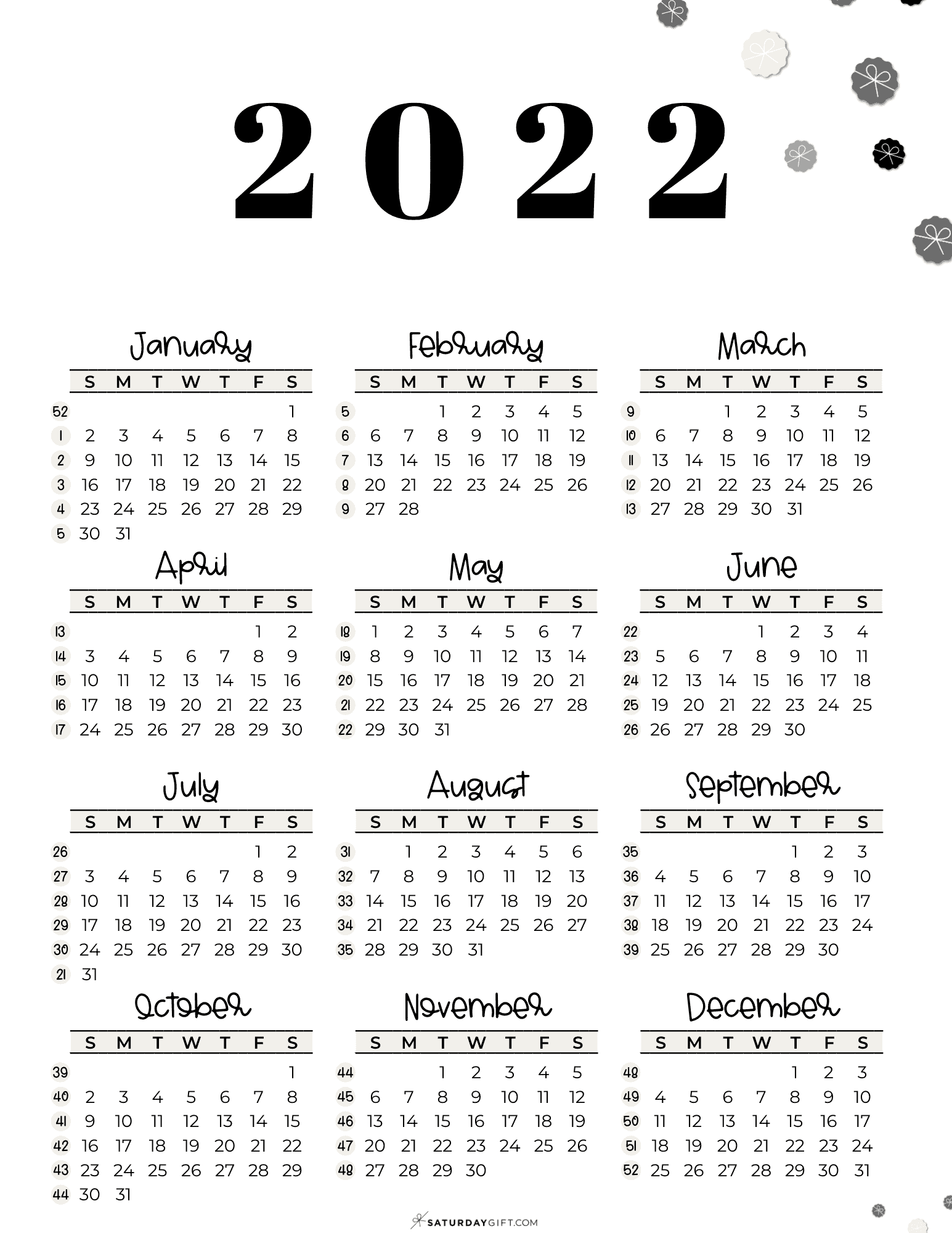 2022 Calendar Printable Cute Free 2022 Yearly Calendar Templates