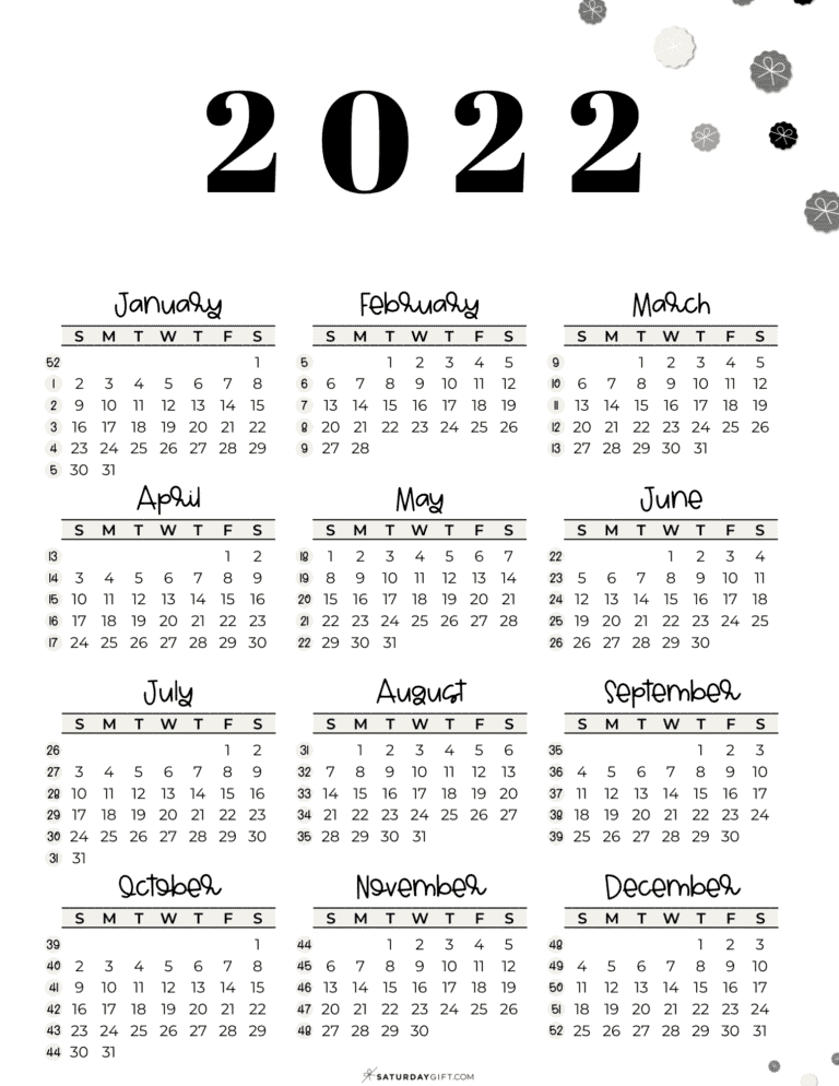 Week numbers for 2022 - What week is it? | SaturdayGift