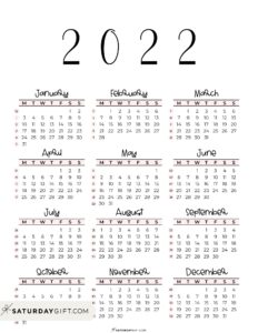 2022 Calendar Printable - Cute & Free 2022 Yearly Calendar Templates