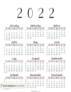 2022 Calendar Printable - Cute & Free 2022 Yearly Calendar Templates
