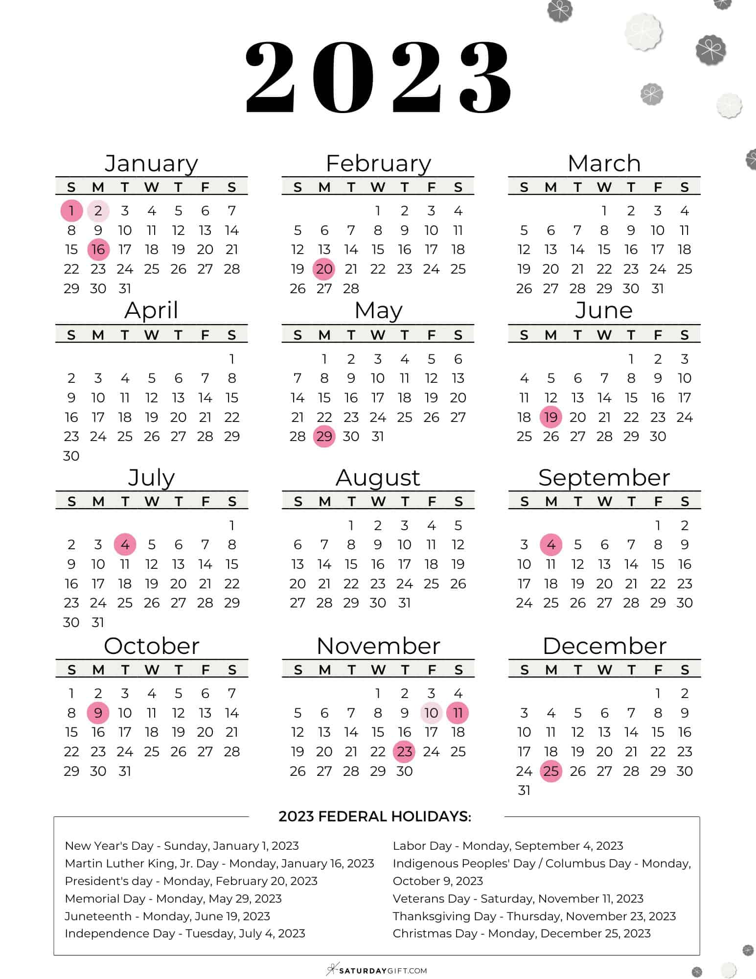 List of Federal holidays 2023 in the U.S. | SaturdayGift