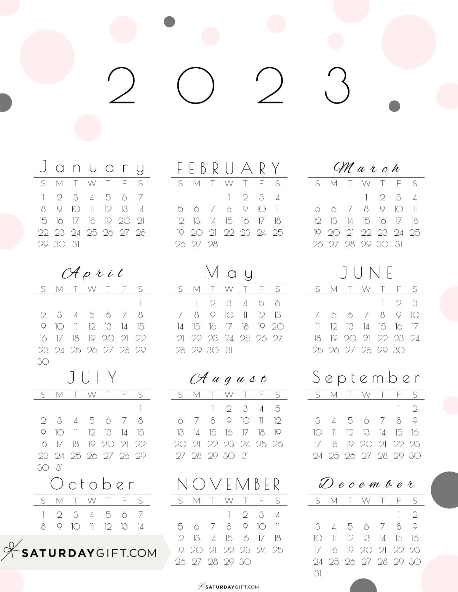 2023 Calendar Printable Cute Free 2023 Yearly Calendar Templates