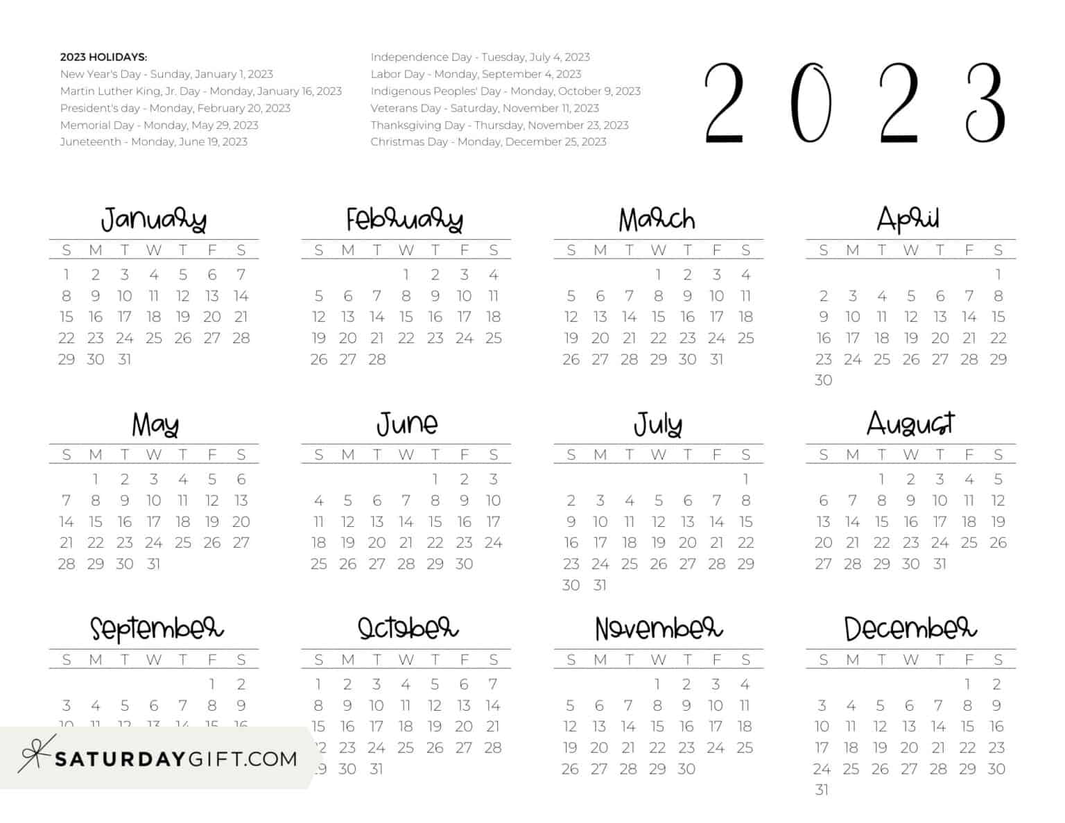 2023 Calendar Printable - Cute & Free 2023 Yearly Calendar Templates
