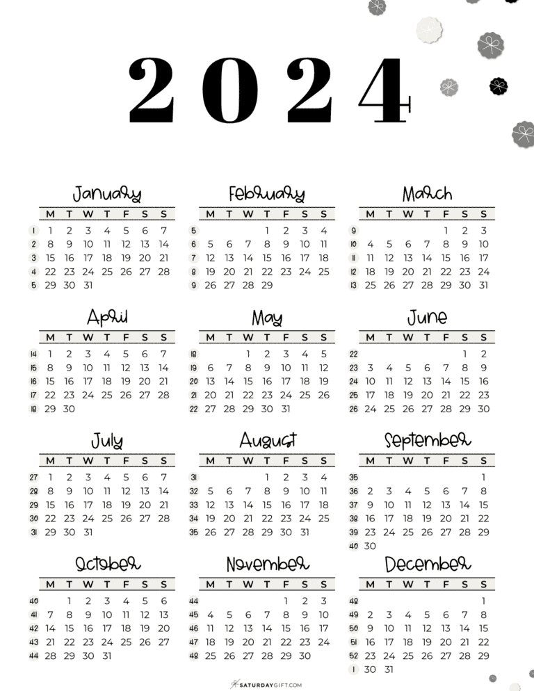 Week numbers for 2024 - What week is it? | SaturdayGift