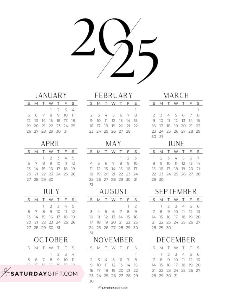 2025 year at a glance Calendars - 37 Cute and Free PDFs