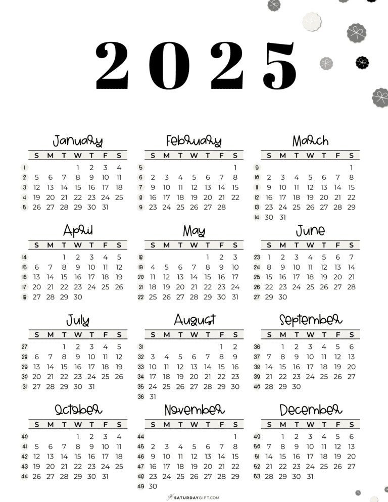 Week numbers for 2025 - What week is it? | SaturdayGift