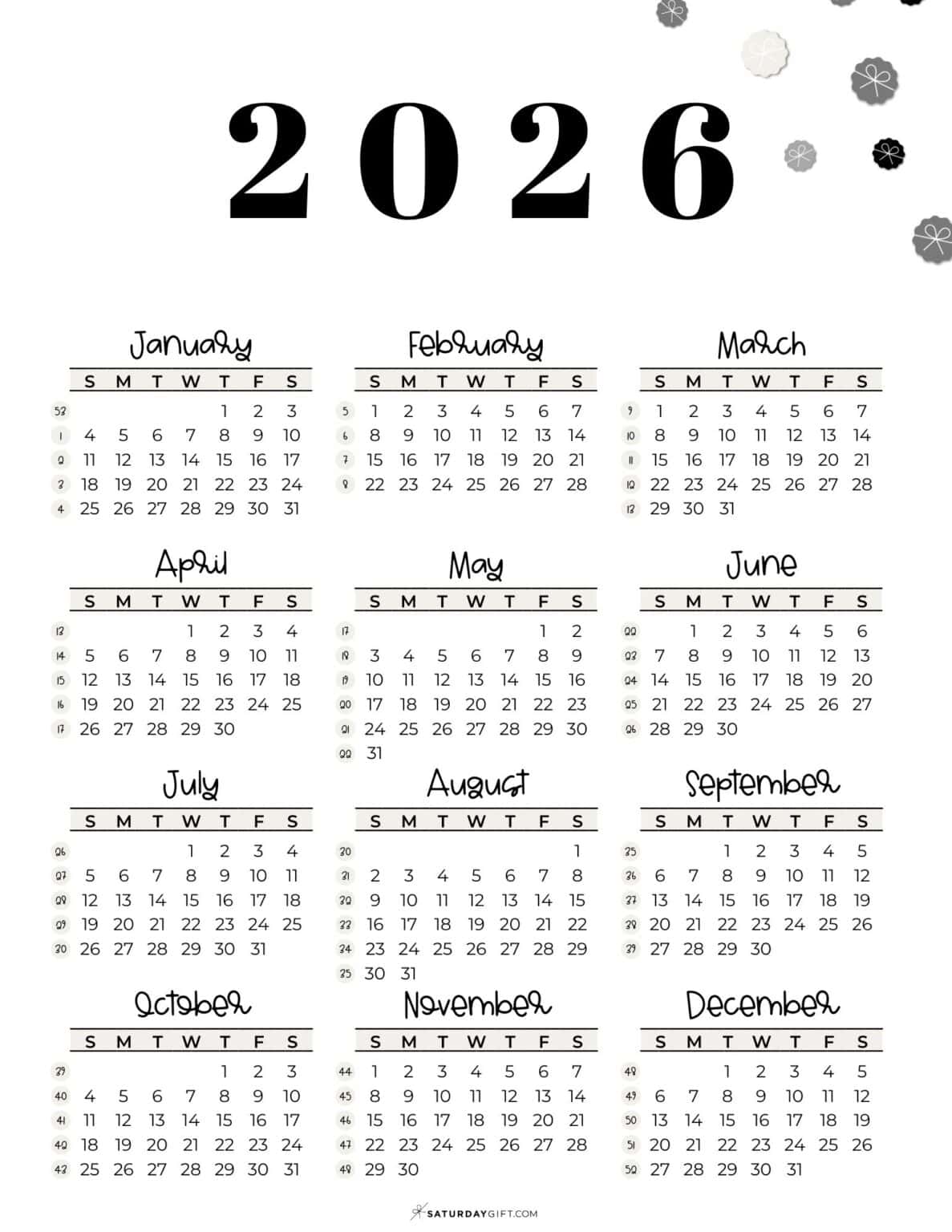 2026 Yearly Calendar Printable - 17 Cute & Free 2026 Annual Calendars