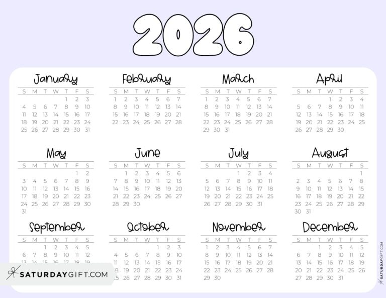 2026 Yearly Calendar Printable - 35 Cute & Free 2026 Annual Calendars