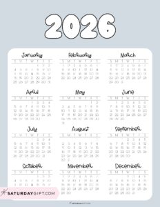 2026 Yearly Calendar Printable - 17 Cute & Free 2026 Annual Calendars