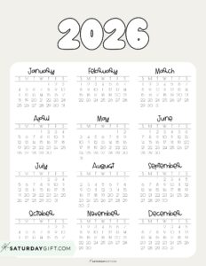 2026 Yearly Calendar Printable - 17 Cute & Free 2026 Annual Calendars