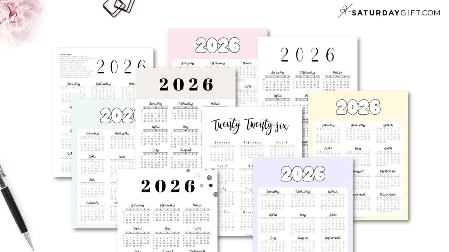 Free Printable Yearly Calendars — One Page Year at a Glance