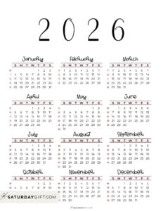 2026 Yearly Calendar Printable - 17 Cute & Free 2026 Annual Calendars