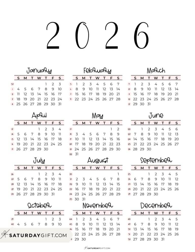 2026 Yearly Calendar Printable - 17 Cute & Free 2026 Annual Calendars