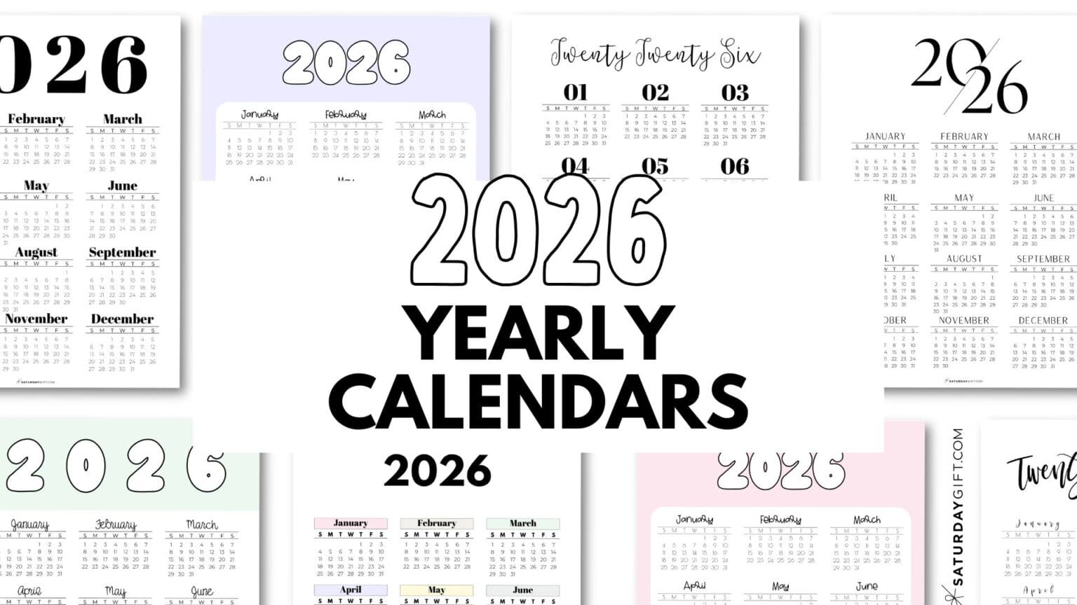 2026 Yearly Calendars - 35 Free Printables