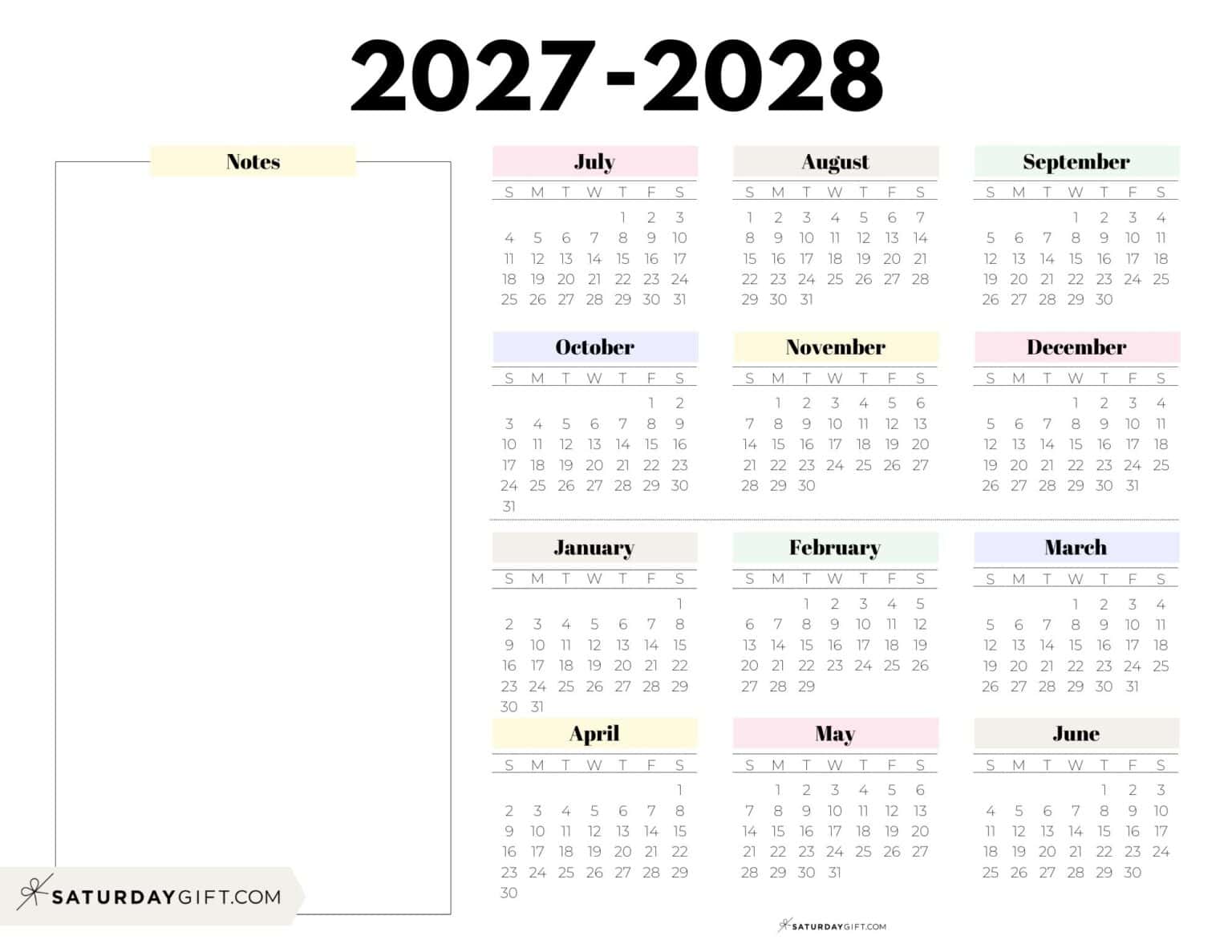 27/28 School Year Calendar printables - 17 Academic Calendars 2027-2028