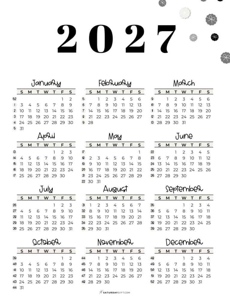Week numbers for 2027 - What week is it? | SaturdayGift