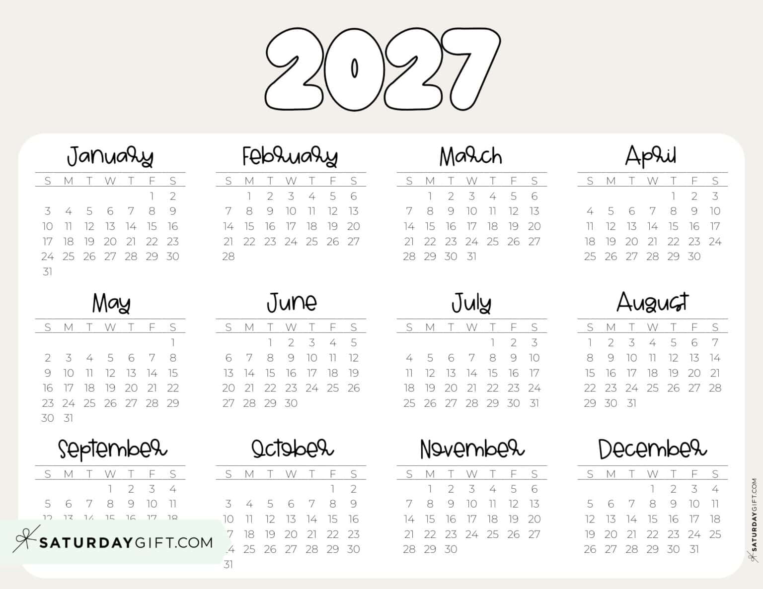2027 Yearly Calendars - 35 Aesthetic Free Printables