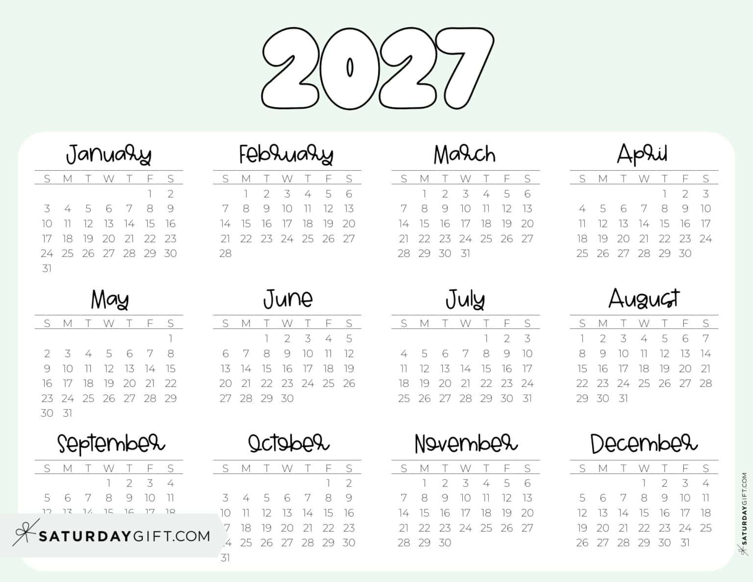 2027 Yearly Calendars - 35 Aesthetic Free Printables