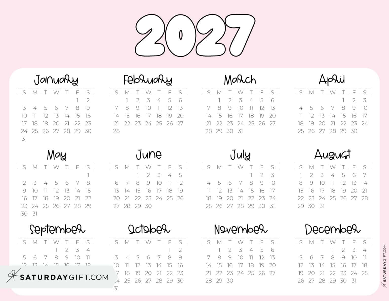 2027 Yearly Calendars - 35 Aesthetic Free Printables