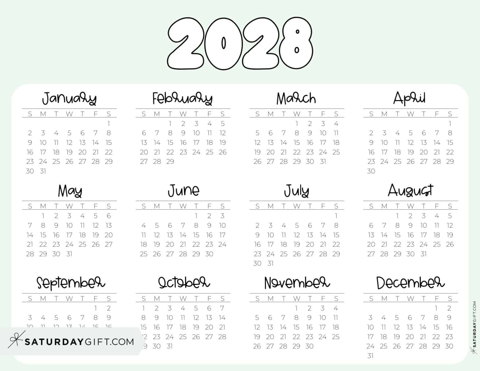 2028 Yearly Calendars - 35 Aesthetic Free Printables